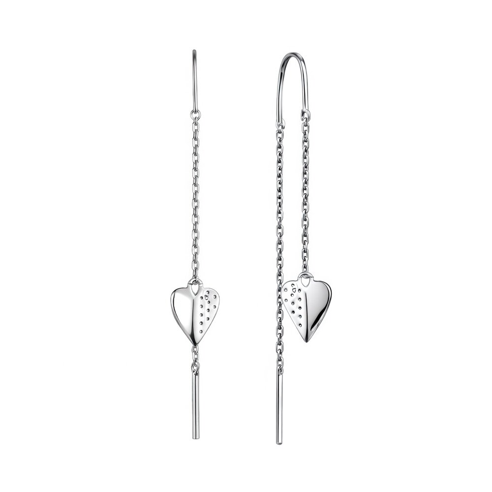 Серьги цепочки, серебро, 925 проба, родирование, фианит