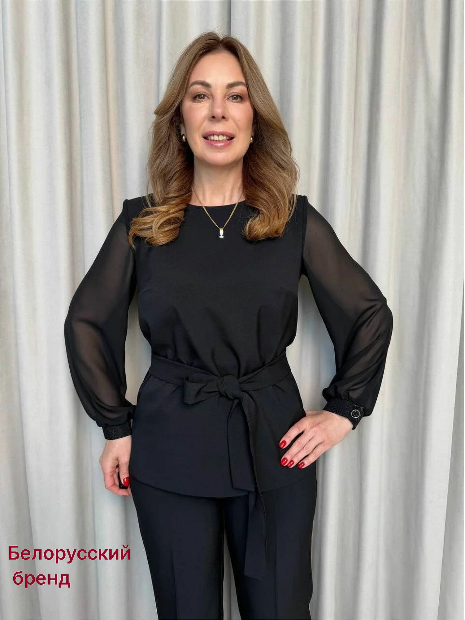 Блузка женская нарядная черная с длинным рукавом