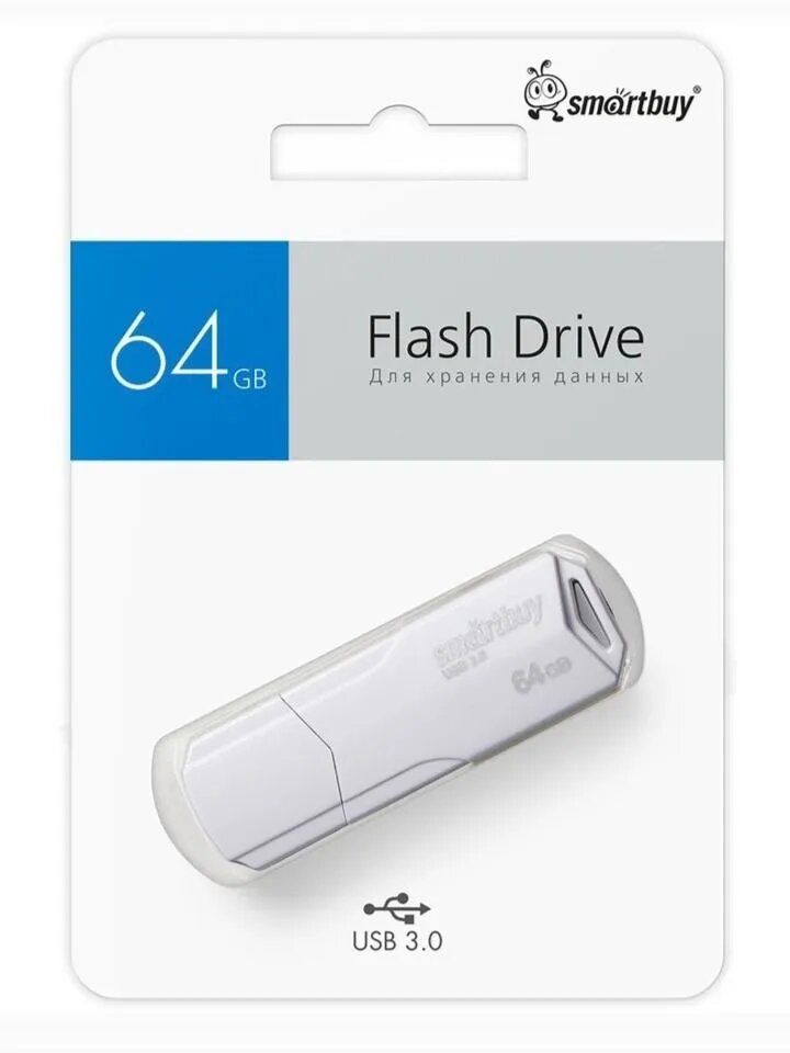 USB флеш накопитель 64 Gb SmartBuy CLUE White USB 3.0 (SB64GBCLU-W3), белый