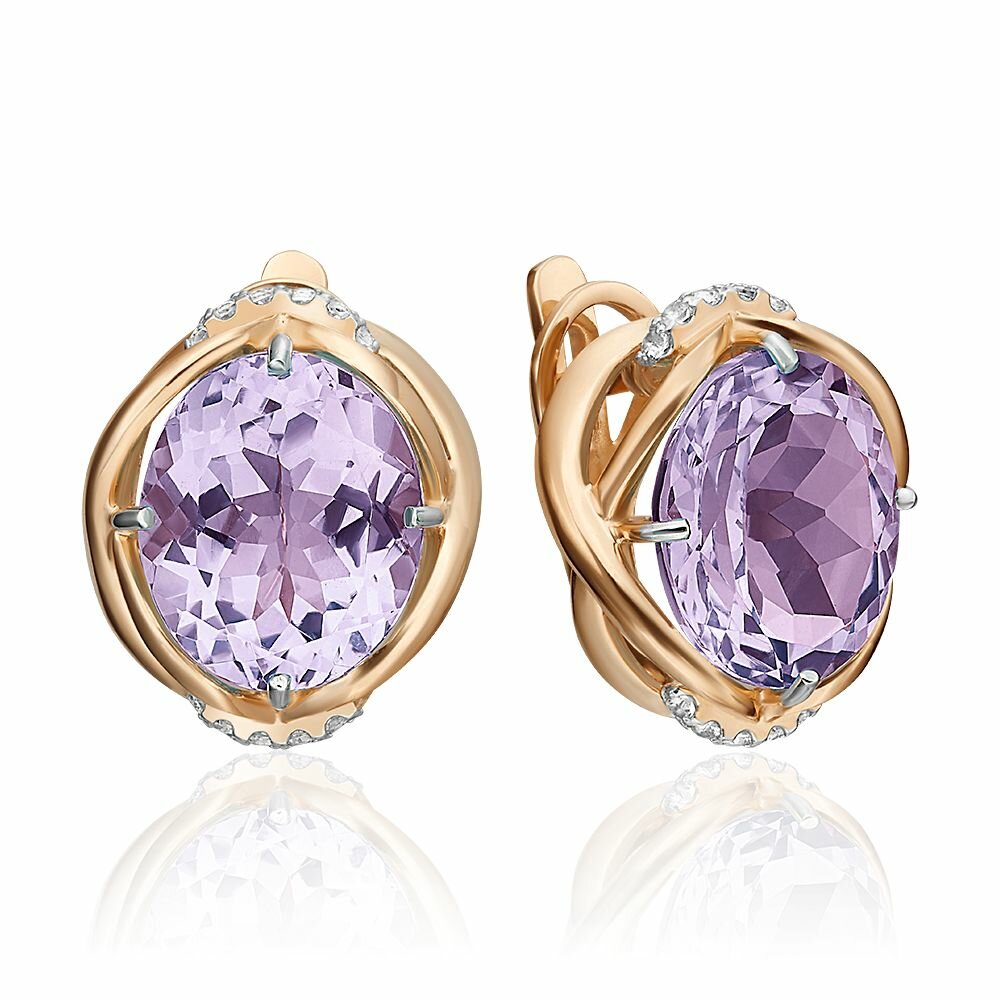 Серьги, красное золото, 585 проба, топаз, аметист