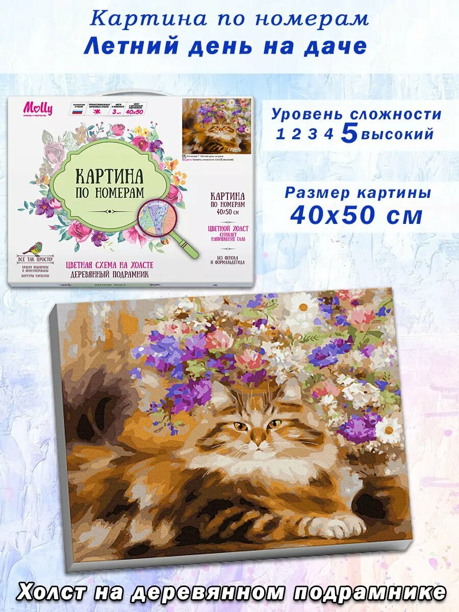 Molly (Молли) Картина по номерам "Котинова Г. Летний день на даче" (32 цвета), 40х50 см