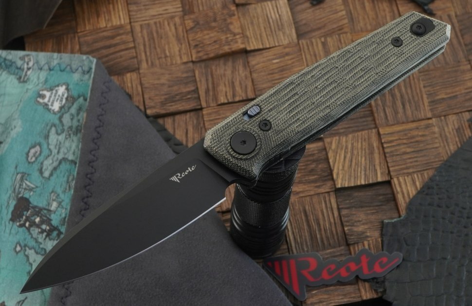 Складной нож Reate Knives PL-6, сталь Nitro-V, Black PVD, рукоять черно-зеленая микарта