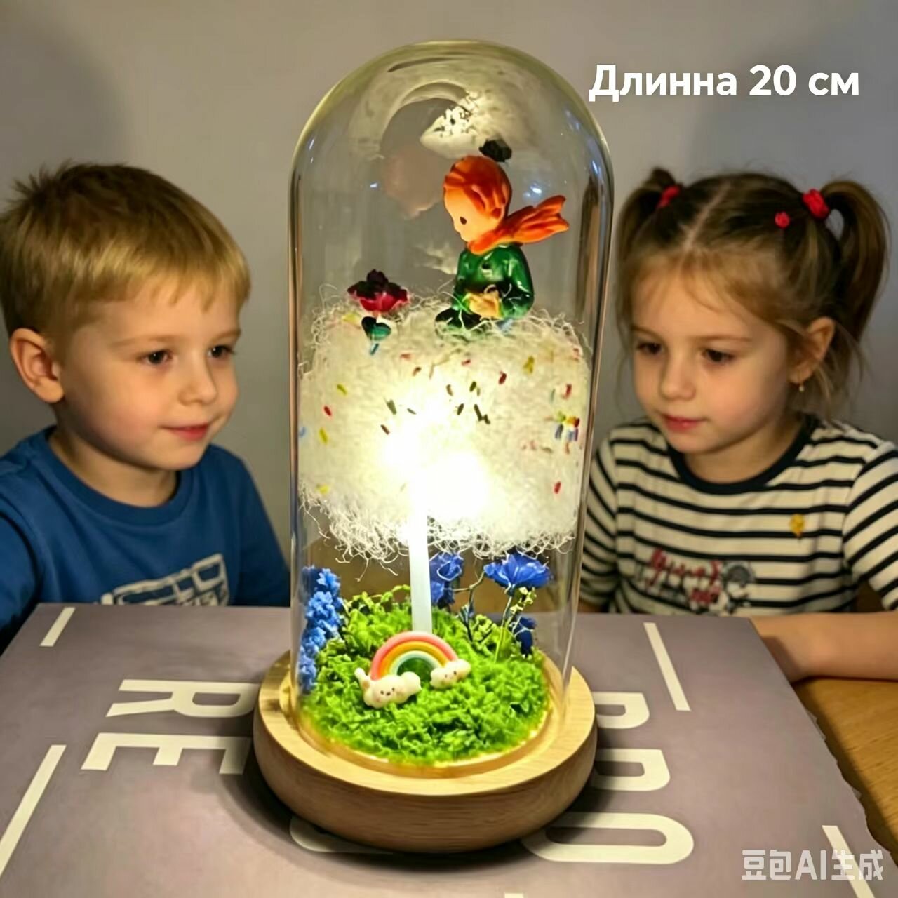 Ночник "Маленький принц", стекло/пластик, на облачке, прозрачный