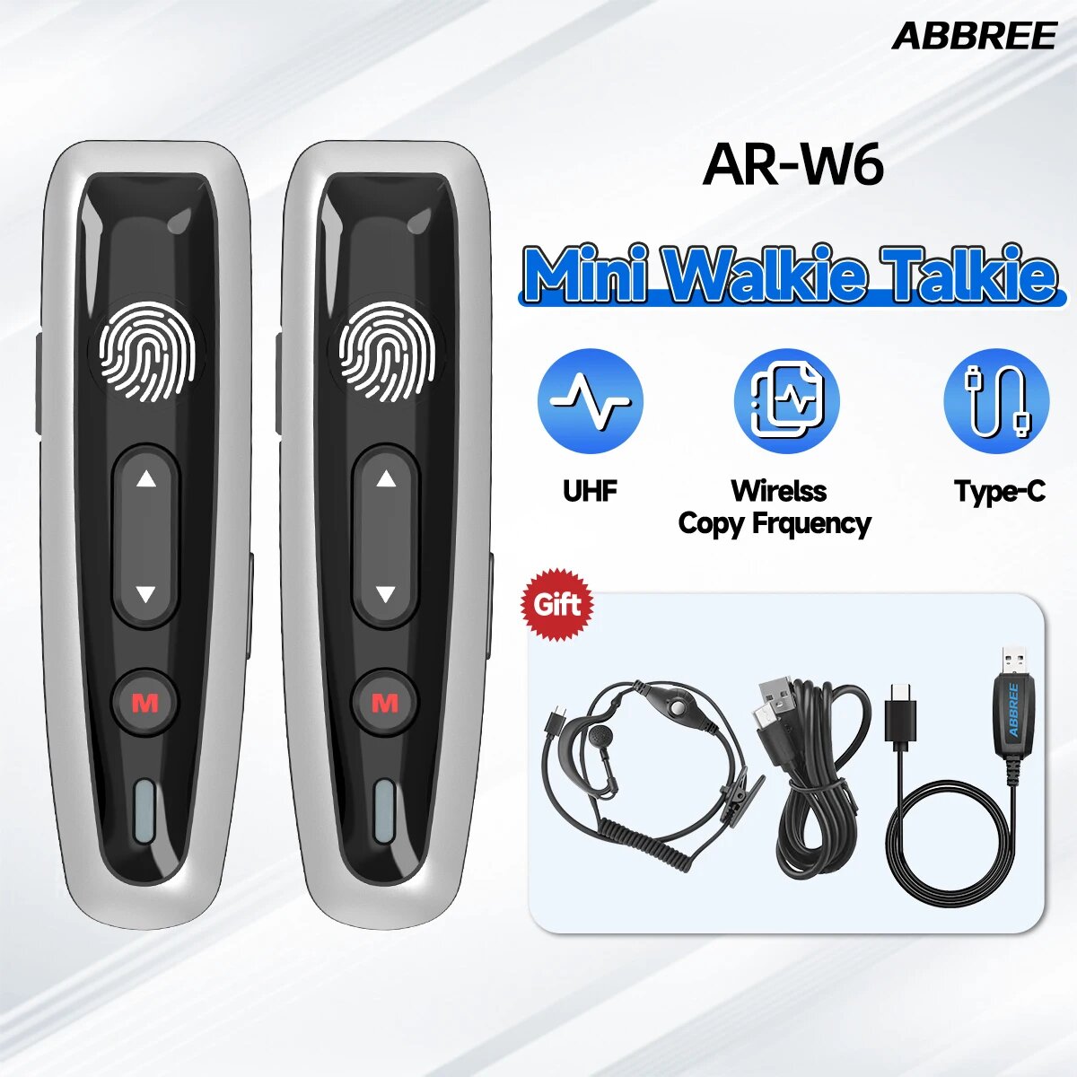 Рация ABBREE AR-W6 Mini, Цвет: Add Cable