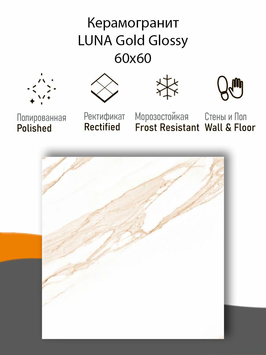 Керамогранит LUNA Gold Glossy 60x60, (1.44 м2.) 4 шт