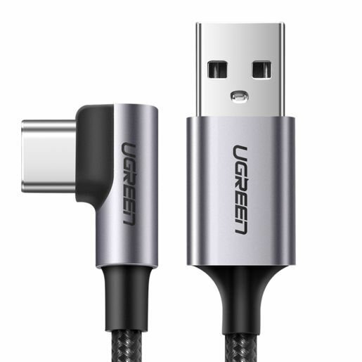 Кабель угловой UGREEN US284 (50941) Angled 90 USB-C Male to USB2.0 A Male 3A Data Cable. Длина 1 м. Цвет: черный