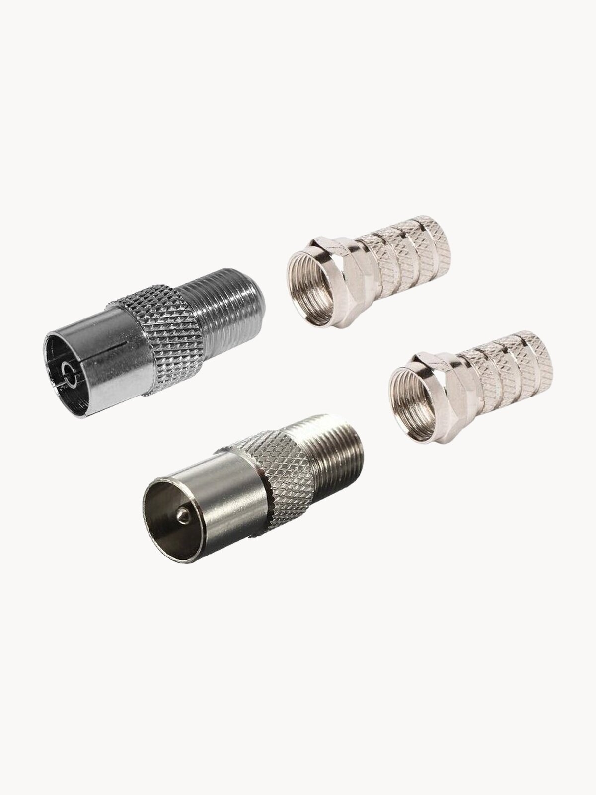 Антенный штекер прямой (штекер TV/гнездо F - 1шт; гнездо TV/гнездо F - 1шт; гайка F - 2шт.)