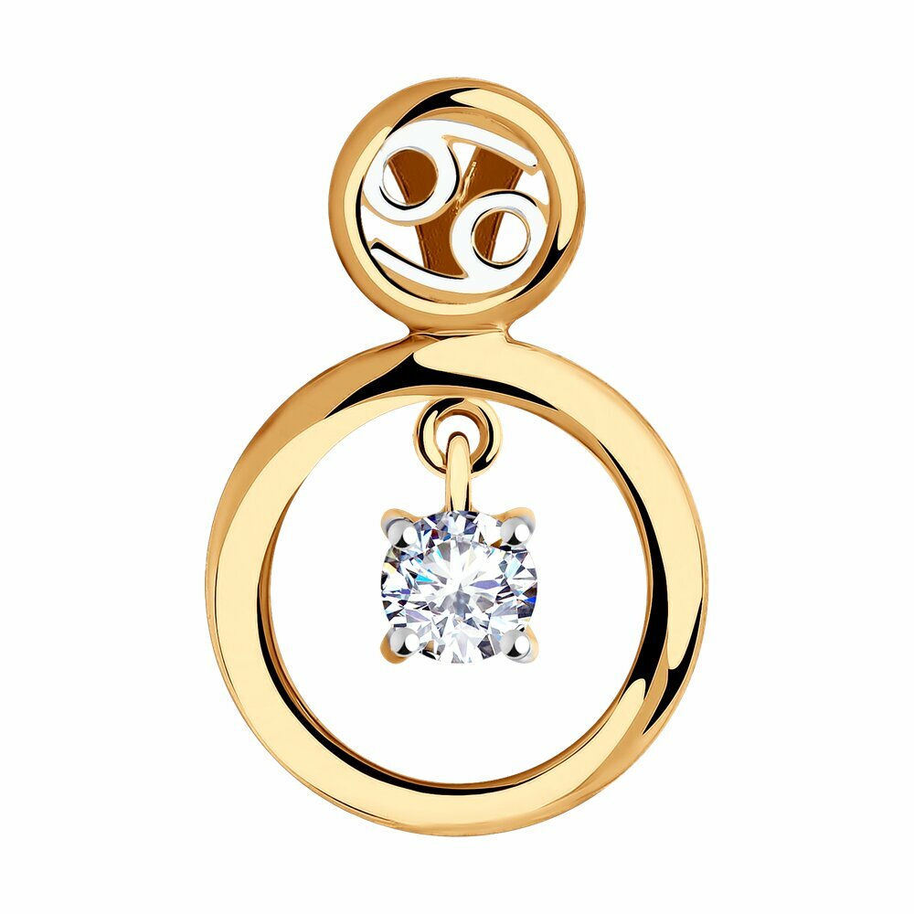 Подвеска, красное золото, 585 проба, фианит