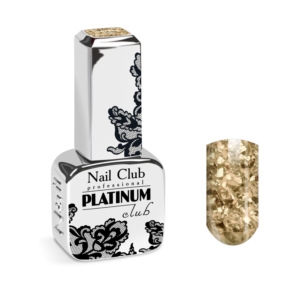 Nail Club Эмалевый гель-лак для ногтей с липким слоем PLATINUM CLUB 138 Gold Foil, 13 мл.