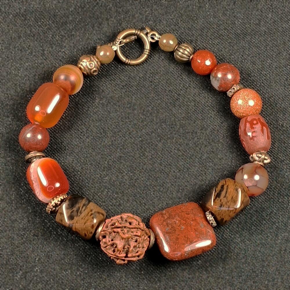 Браслет-нить, авантюрин, рудракша, агат