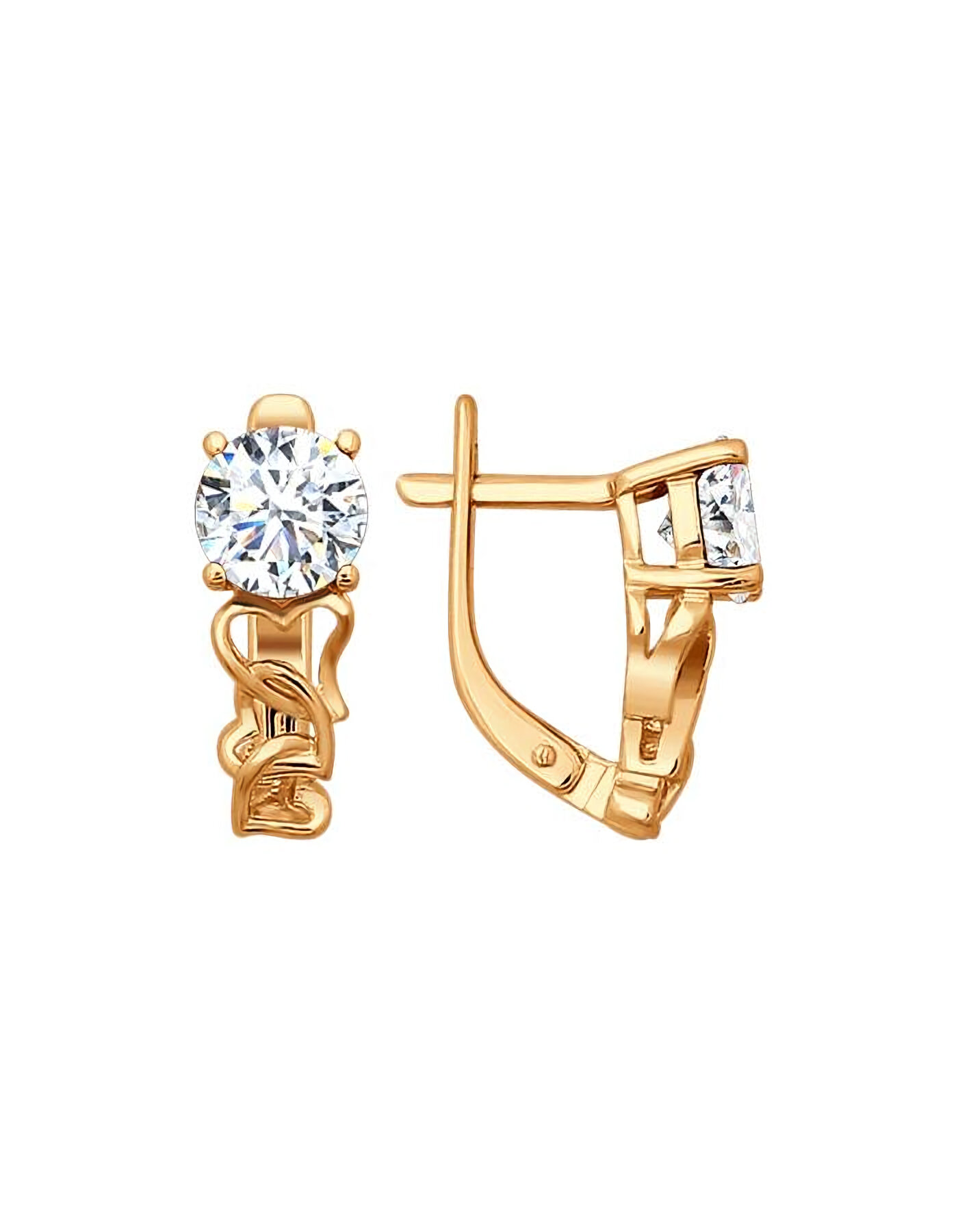 Серьги, серебро, 925 проба, золочение, фианит