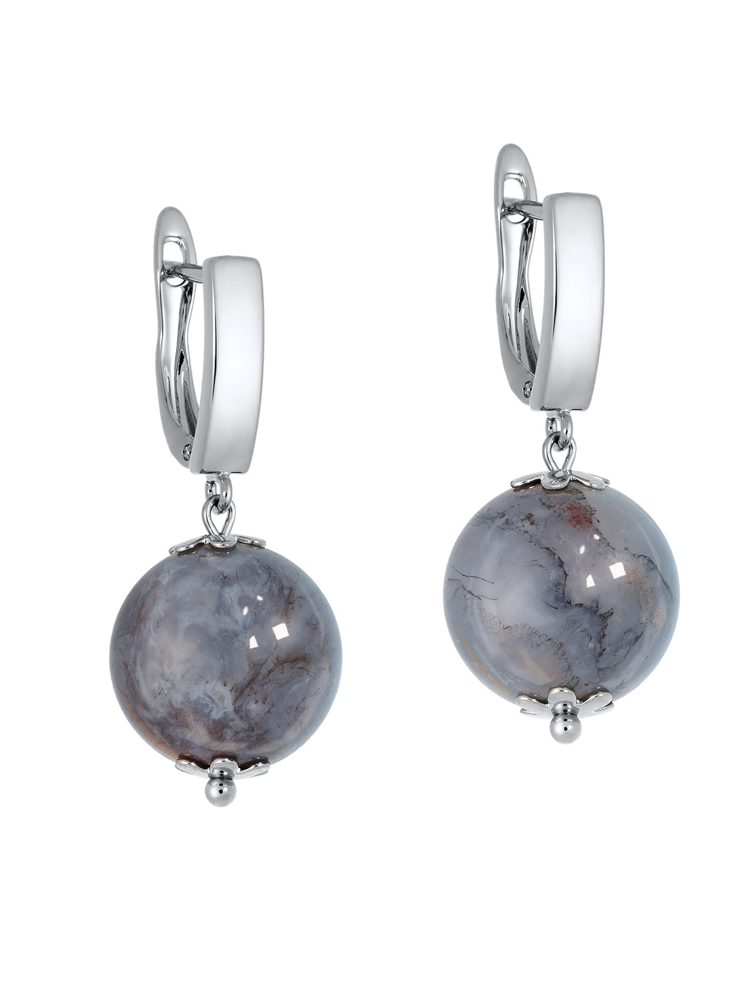 Серьги с подвесками, двусторонние, агат