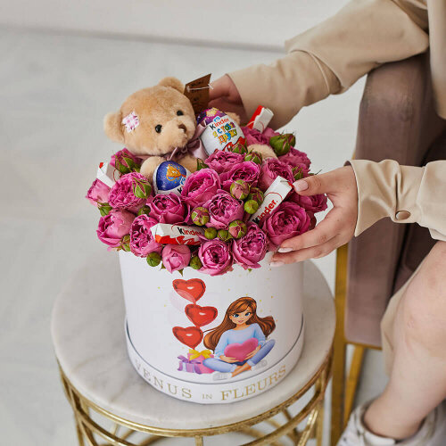 Детский букет "Венера в цветах" № 36, роза кустовая, розовый, высота 30 см