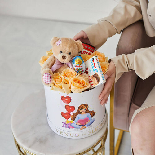 Букет "Детский № 40", для любимых, оформление коробка, 9 роз, 30 см