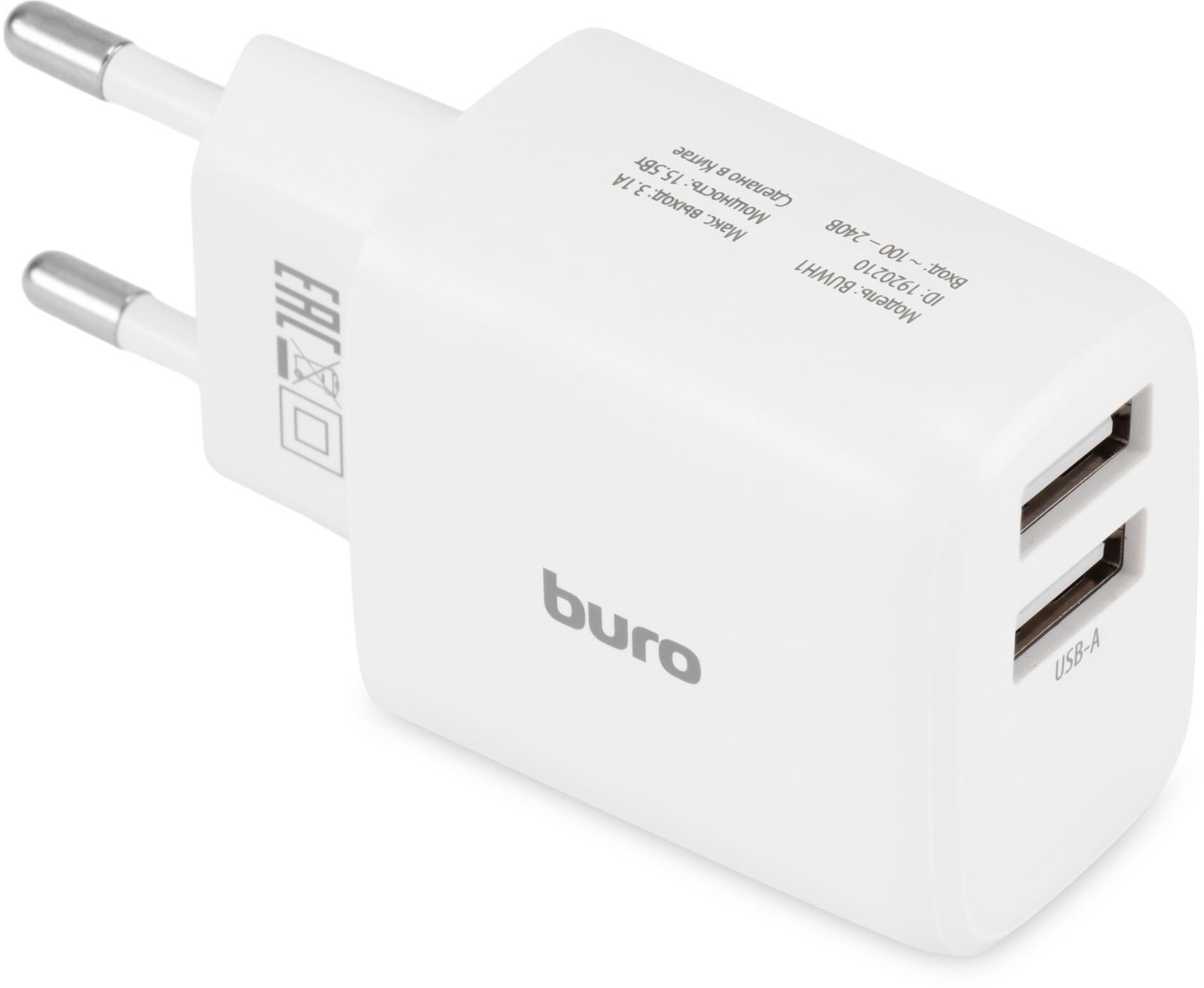 Сетевое зар./устр. Buro BUWH1 15.5W 3.1A USB универсальное белый (BUWH15S200WH)