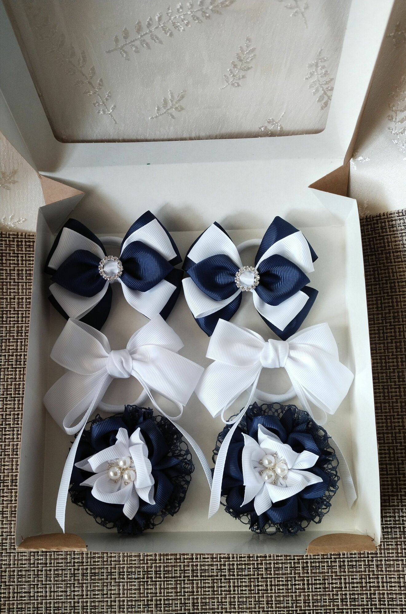 Комплект школьных бантиков, бантики для волос6шт сине -белый