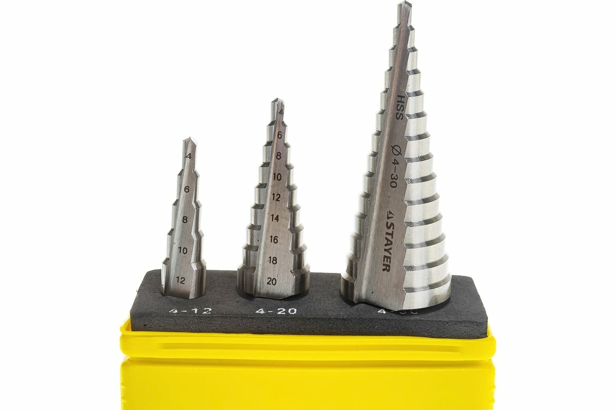 STAYER 29660-4-30-H3 Набор ступенчатых сверл по металлу 3 шт для сверления и обработки