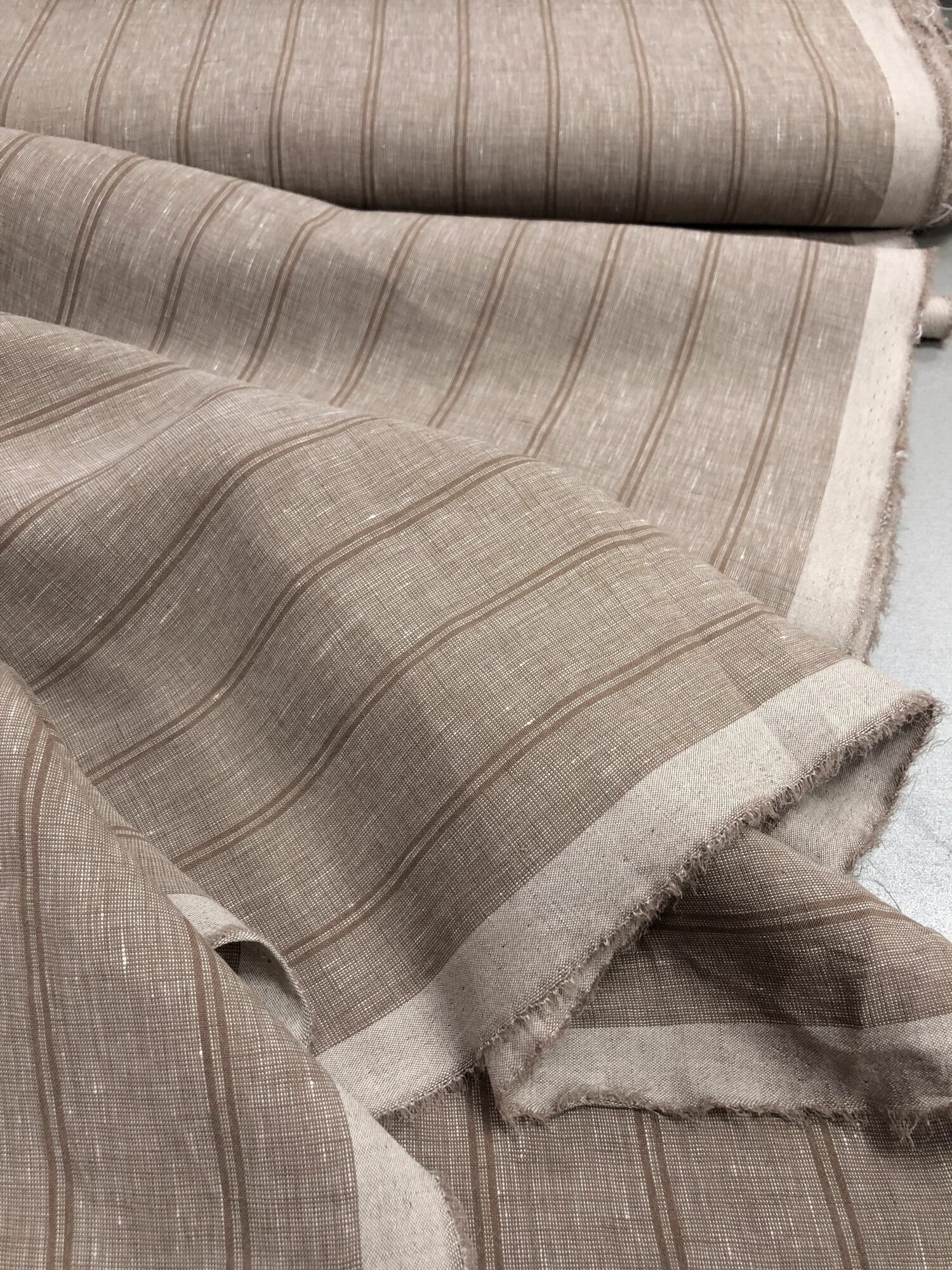 Ткань Лён бежево-розовый в полоску Италия