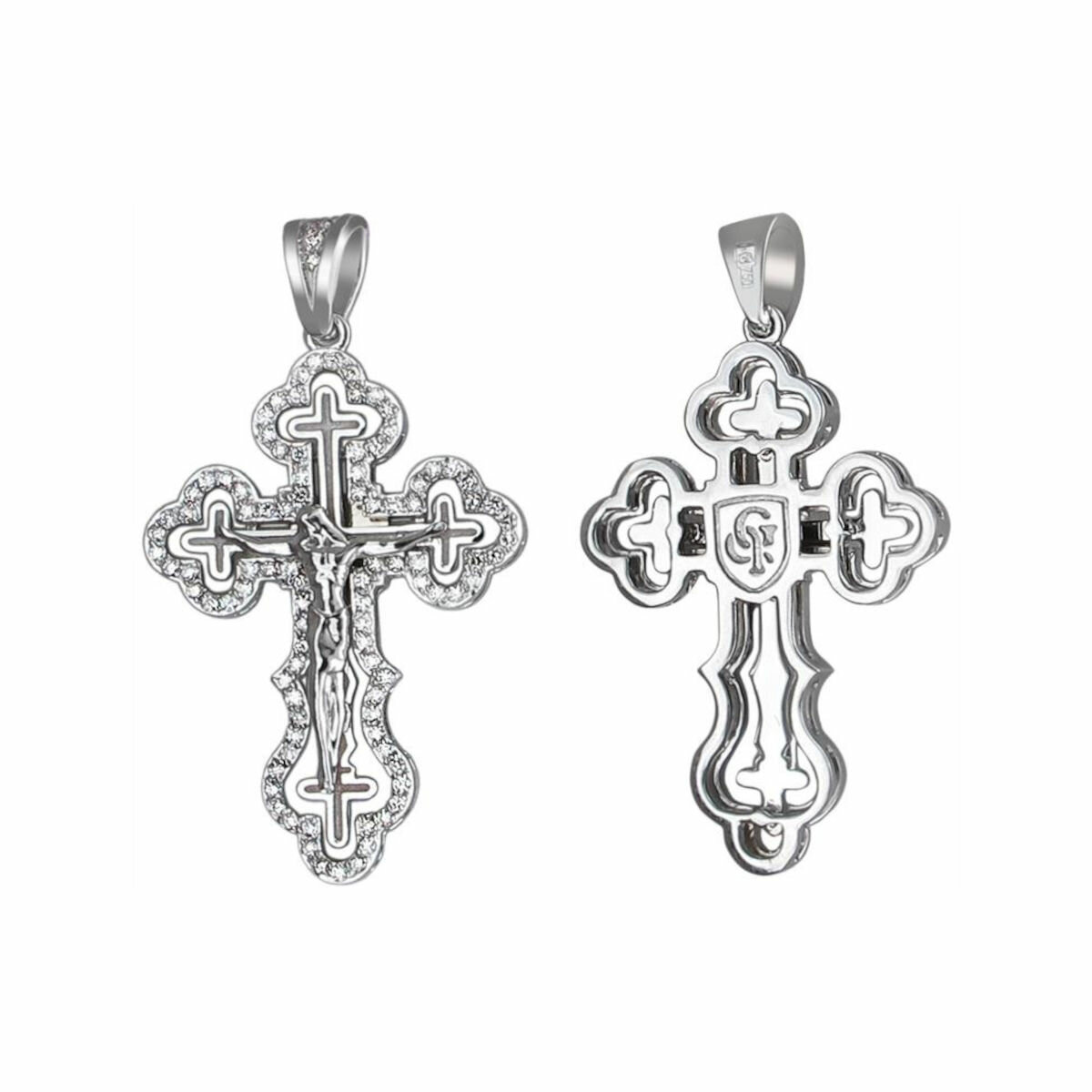 Крестик, белое золото, 750 проба, бриллиант