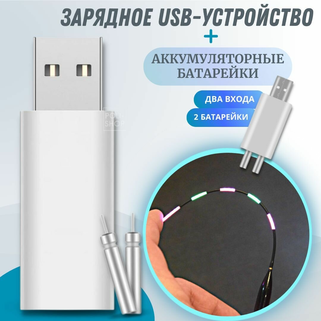 Зарядное USB-устройство / аккумуляторные батареи для светящегося поплавка /Зарядка CR425 для умных светящихся LED поплавков 2 входа 2 батарйки