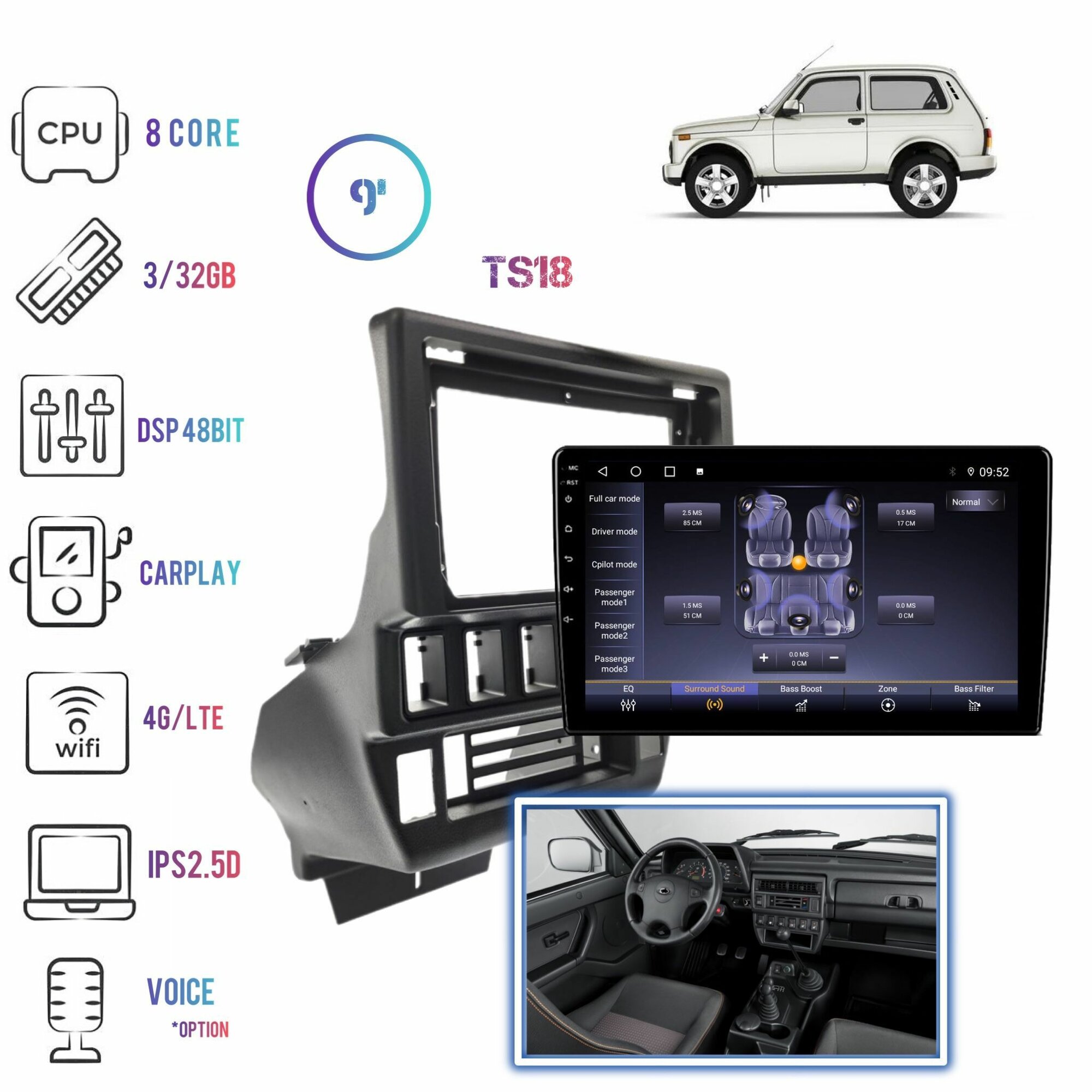 Магнитола XY AUTO Car Edition TS18, Android 11, 3 ГБ + 32 ГБ, 8 ядер + 2 ядра, IPS2.5D, голосовое управление
