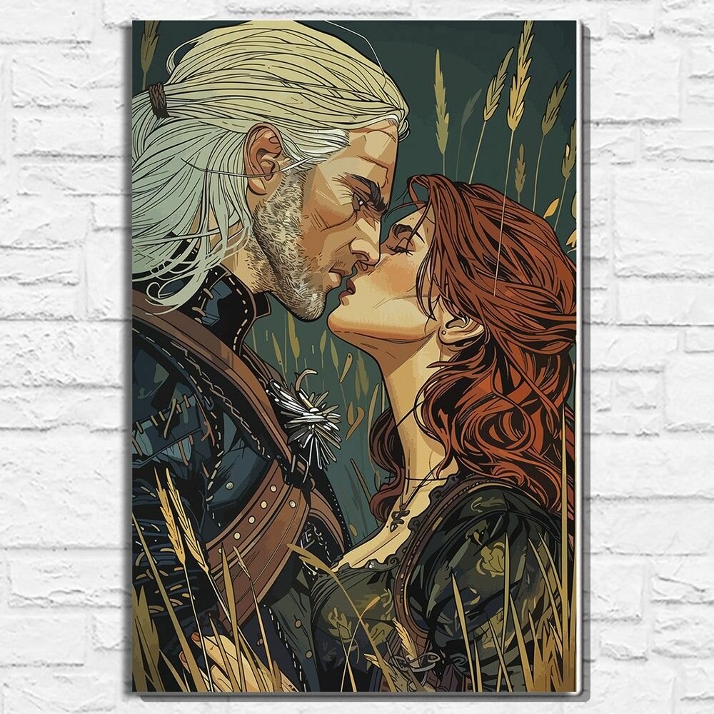 Картина по номерам на холсте игра Witcher 3 (Ведьмак, Геральт и Трисс, PS, PC) - 15172 В 60x40