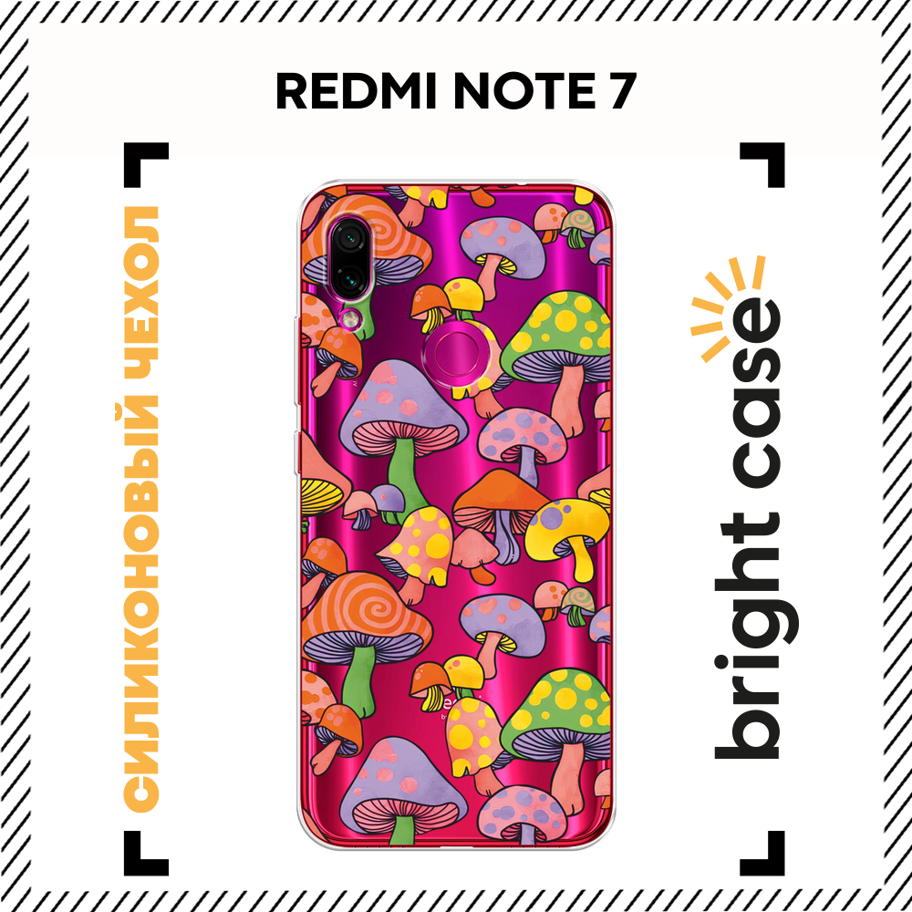 Чехол на Xiaomi Redmi Note 7 / Сяоми Редми Нот 7 с принтом Цветные грибы, прозрачный
