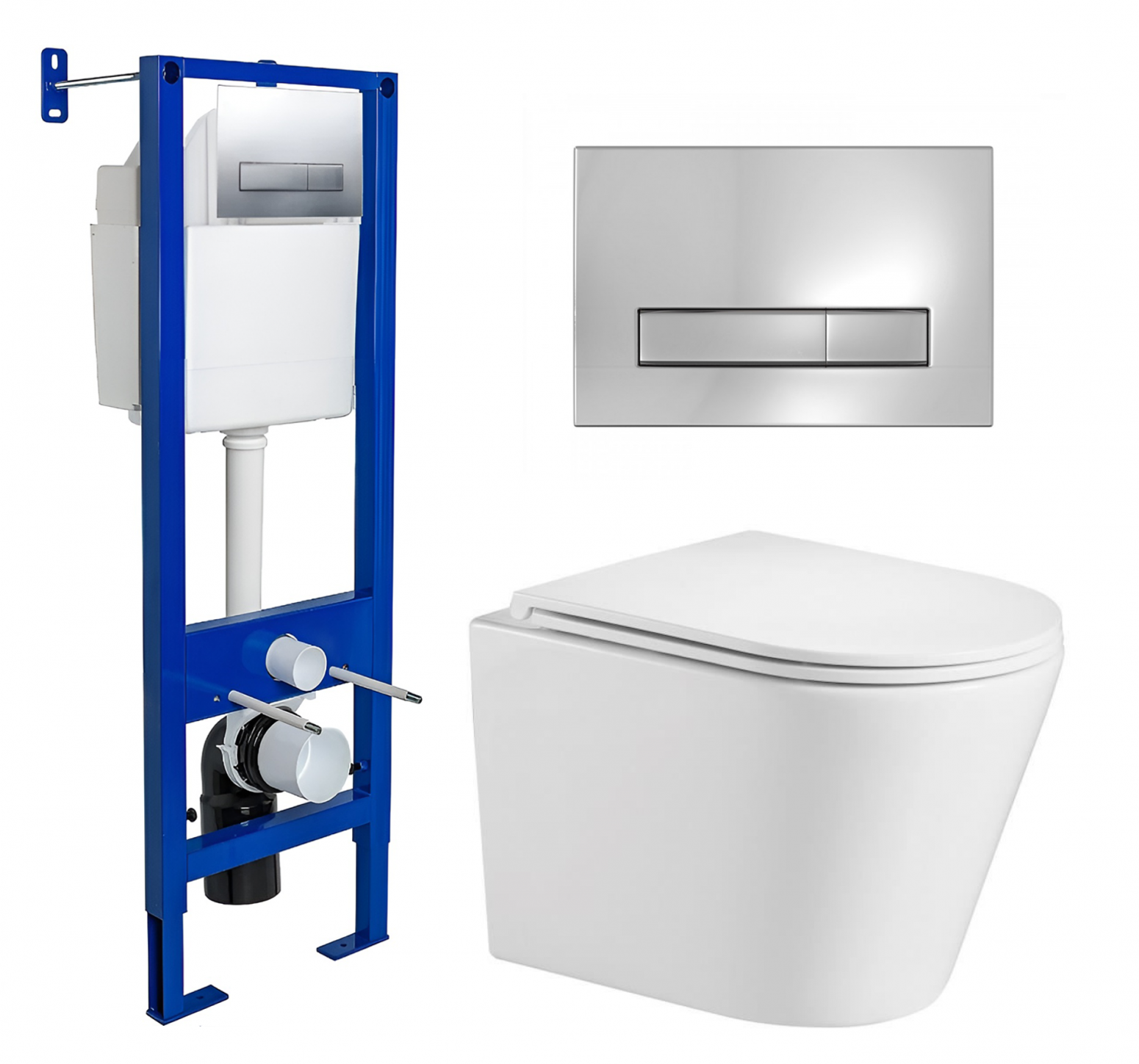 Комплект 3 в 1 инсталляция Berges Wasserhaus Atom Line 410 + Подвесной унитаз WeltWasser Salzbach 043 GL-WT + кнопка хром