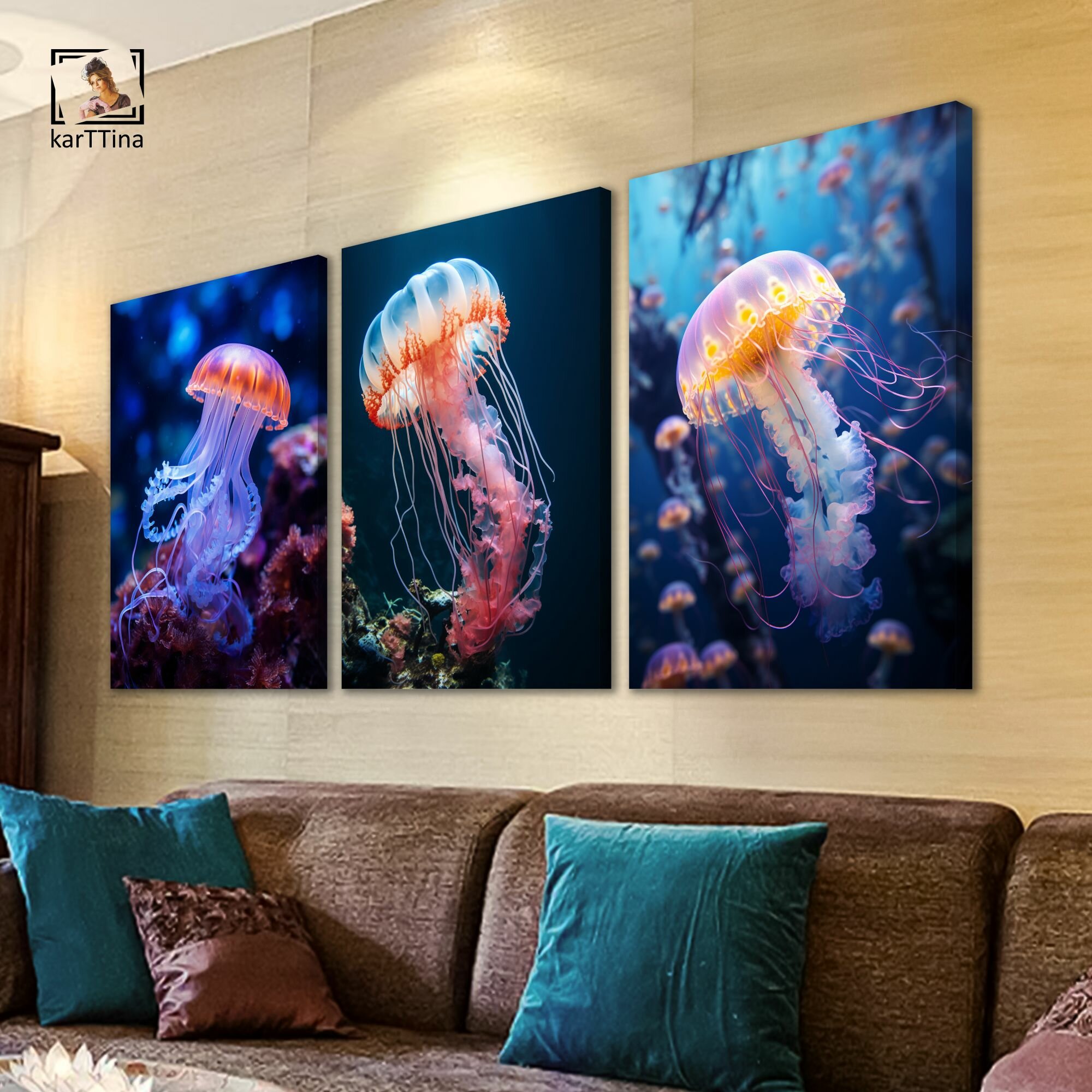 Картина на стену, интерьерная "Медузы", 150 см х 70 см