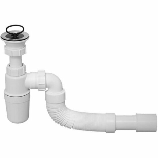 Сифон бутылочный Mcalpine MRSK9, 1 1/2" х 32 мм с вып. 70 мм, пробка, отвод L=300-500 мм под 90, выход 40/50 мм