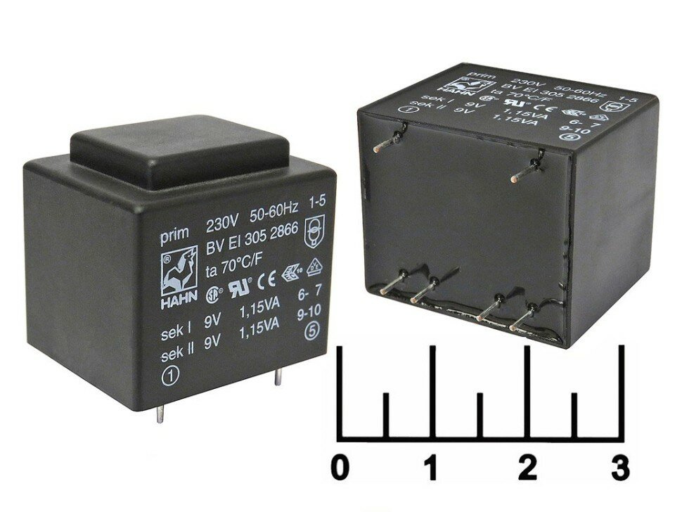 Трансформатор 2*9V 0.13A BVEI 305 2866
