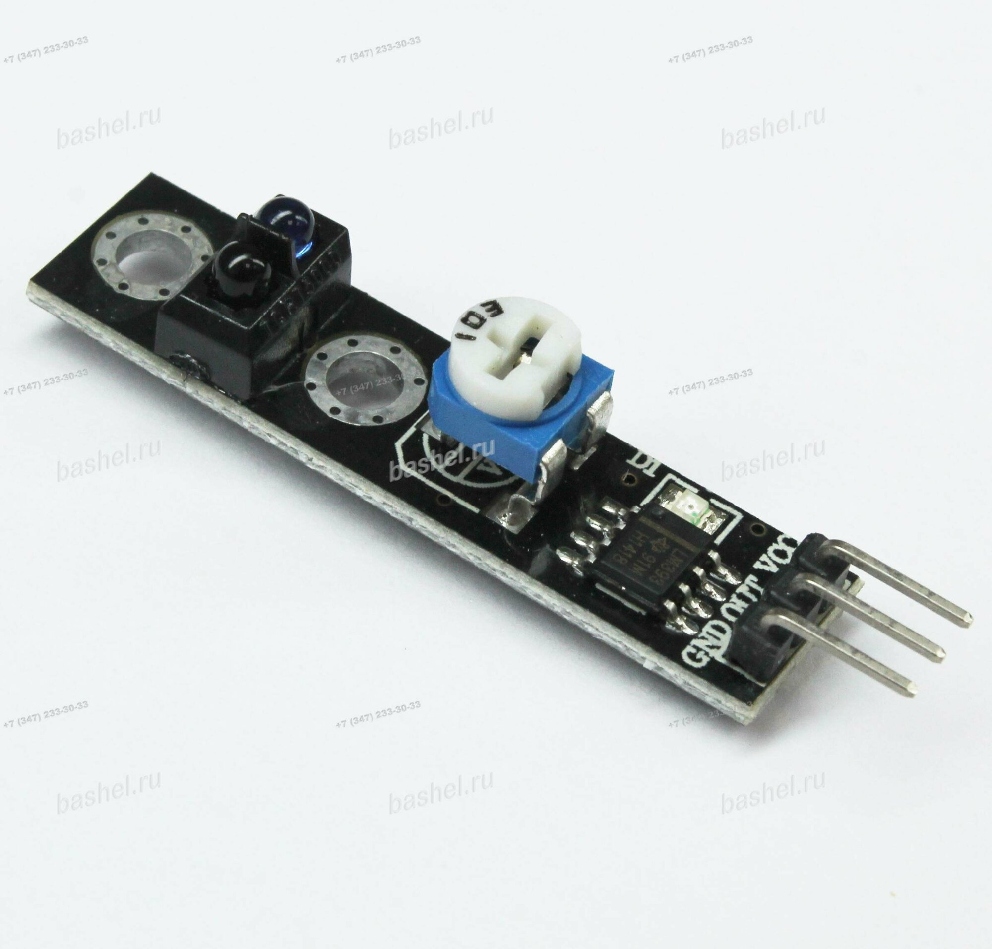 KY-033, Датчик приближения (линии), Размеры: 47x11x11 мм, (Uпит.=3.3-5VDC, длина волны: 940 нМ, TCRT5000, LM393)