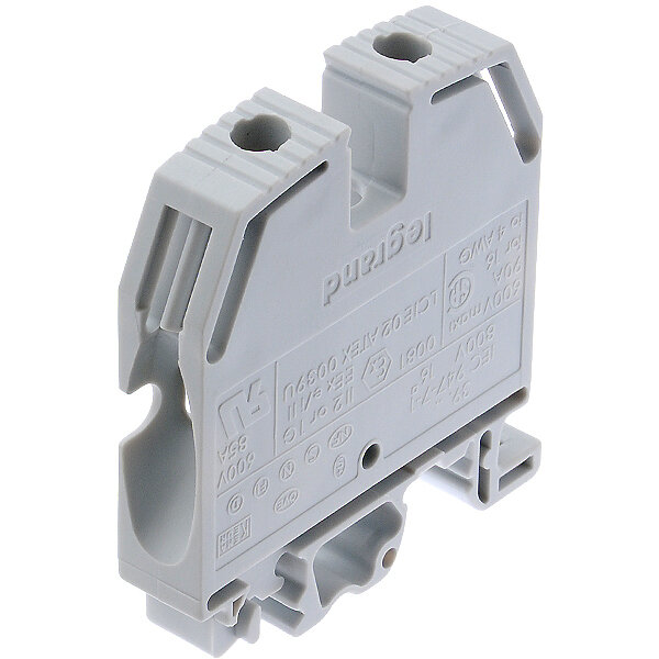 Клемма Legrand 39066 проходная винтовая 16мм2 ширина 12мм на DIN-рейку (6 шт. в комплекте)