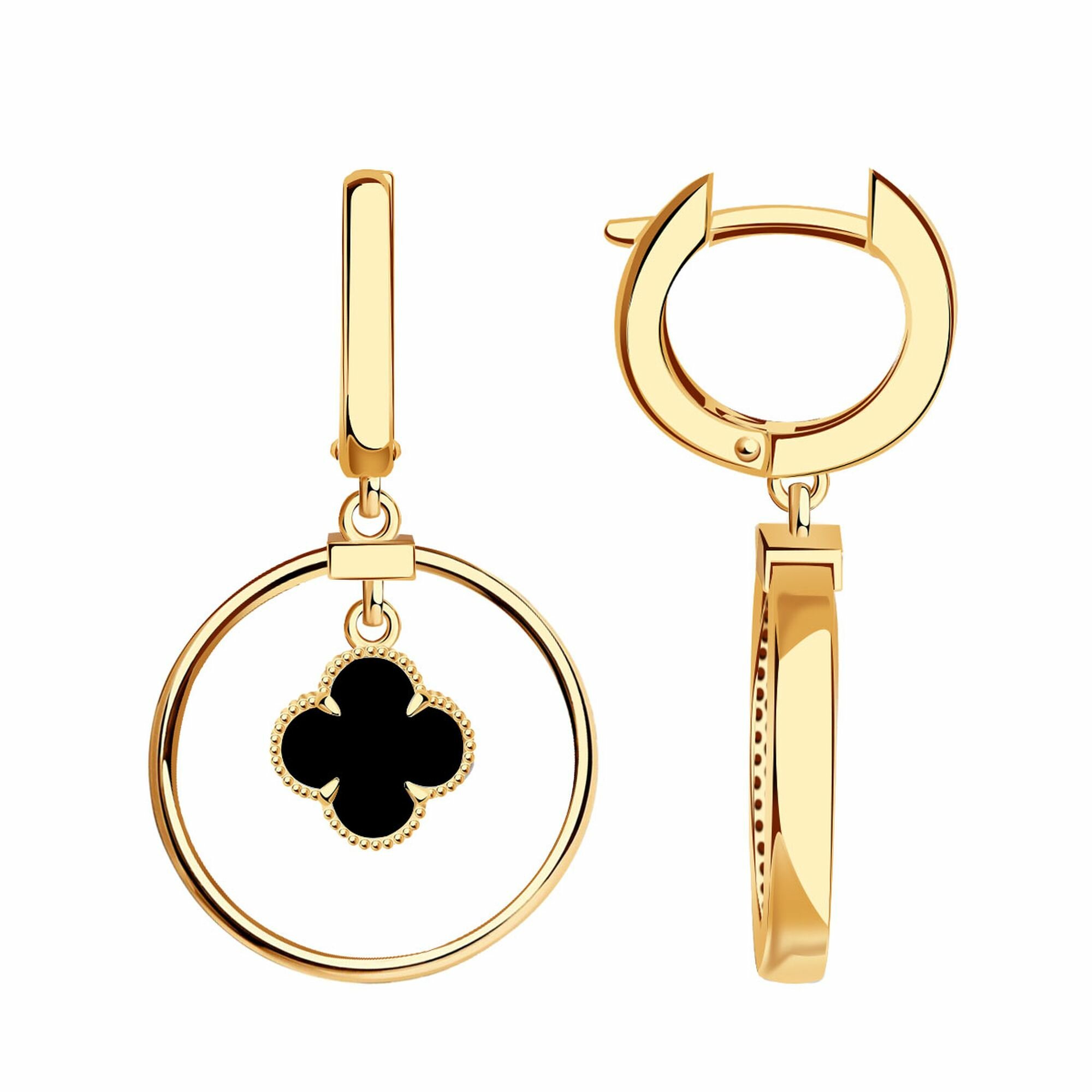 Серьги, красное золото, 585 проба, оникс