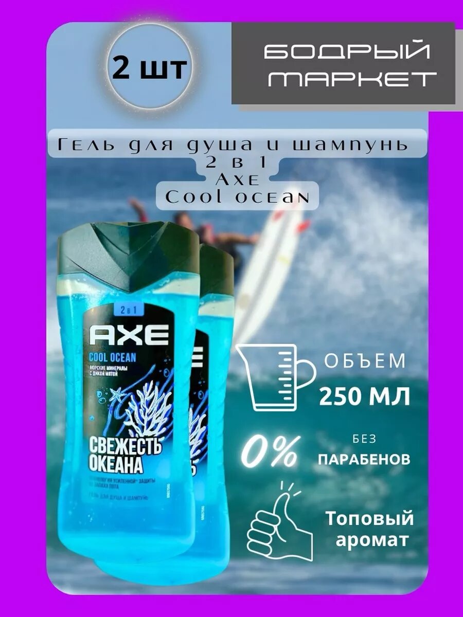 Гель для душа и шампунь 2в1 Cool Ocean 250мл 2шт