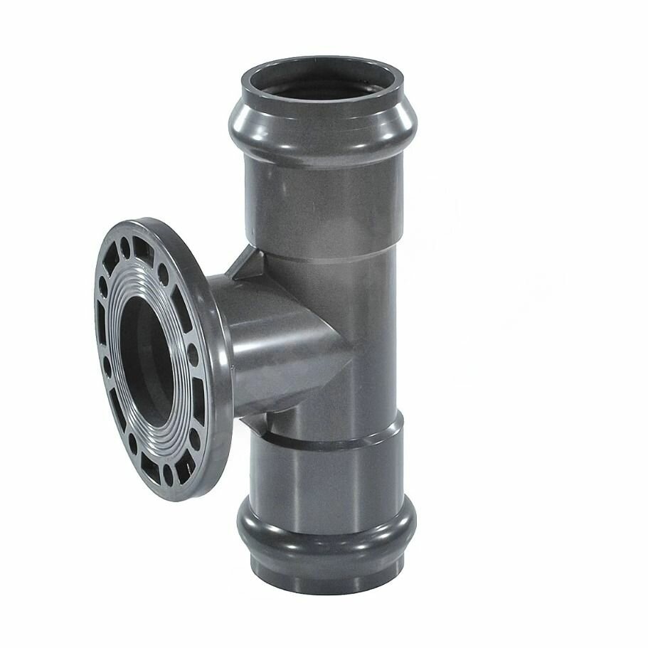 Тройник НПВХ серый SDR26 Дн 110х100 Ру10 фланец-раструб напорный фланец НПВХ Aquaviva AQV104110F