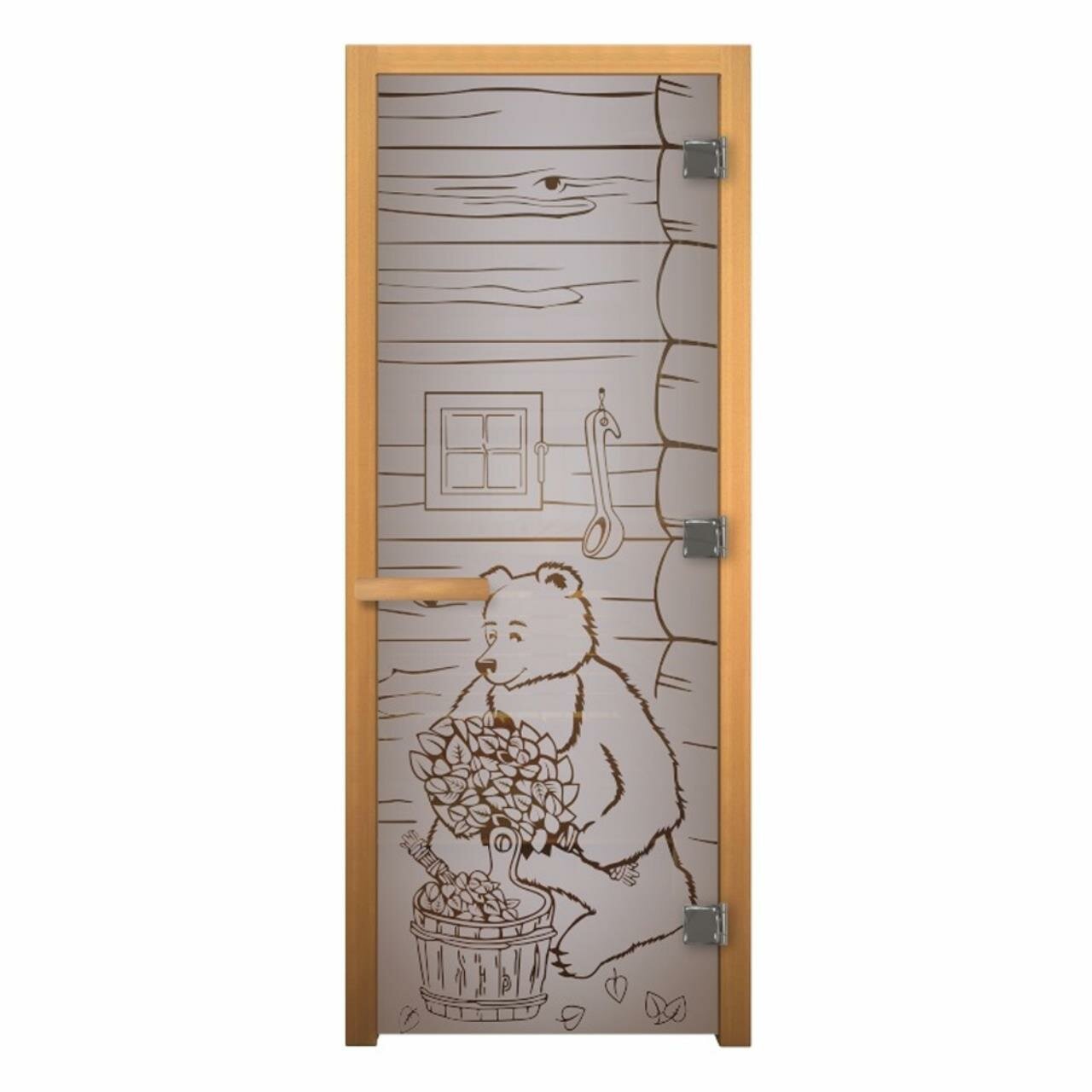 Дверь Стекло Сатин "мишка" 190х70 (8мм, 3 петли 710) (ольха) Правая