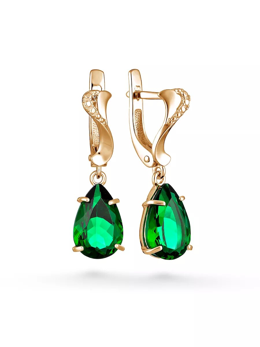 Серьги, красное золото, 585 проба, изумруд, бриллиант, изумруд синтетический