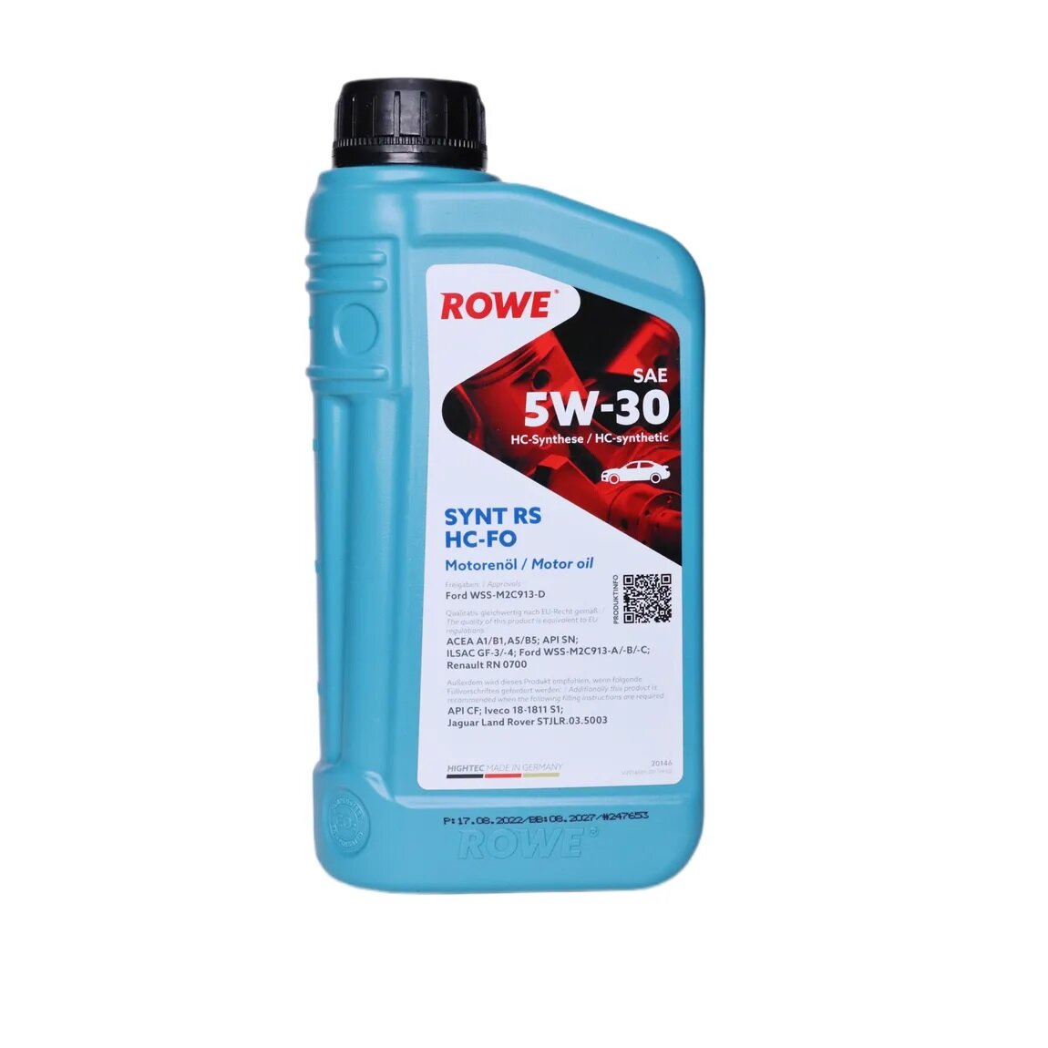 Моторное масло синтетическое ROWE Hightec Synt RS SAE 5W-30 HC-FO, 1 литр канистра