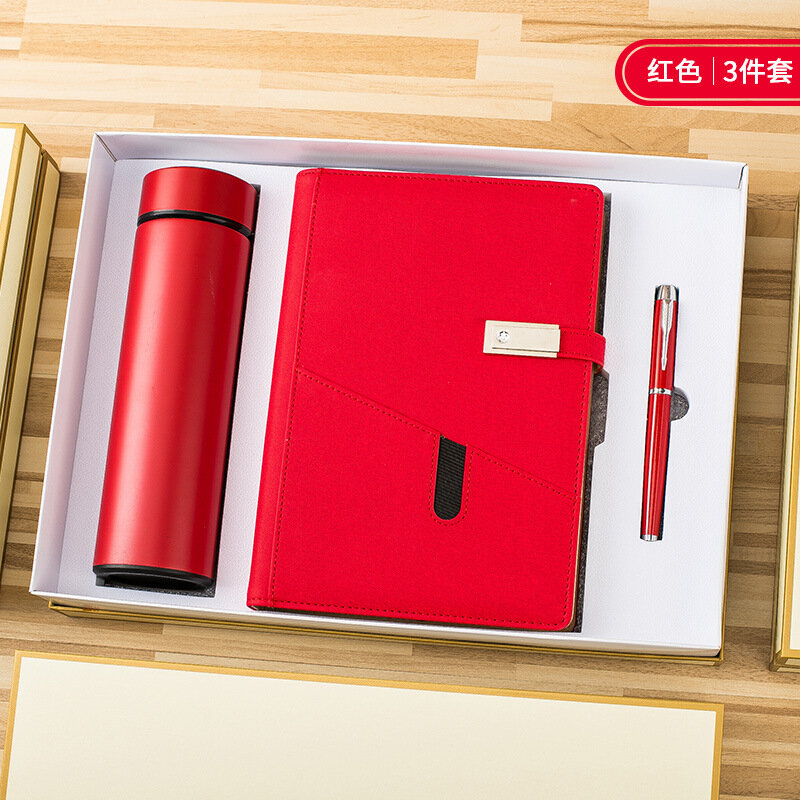 Подарочный блокнот, с блоком питания и записными книжками, красный