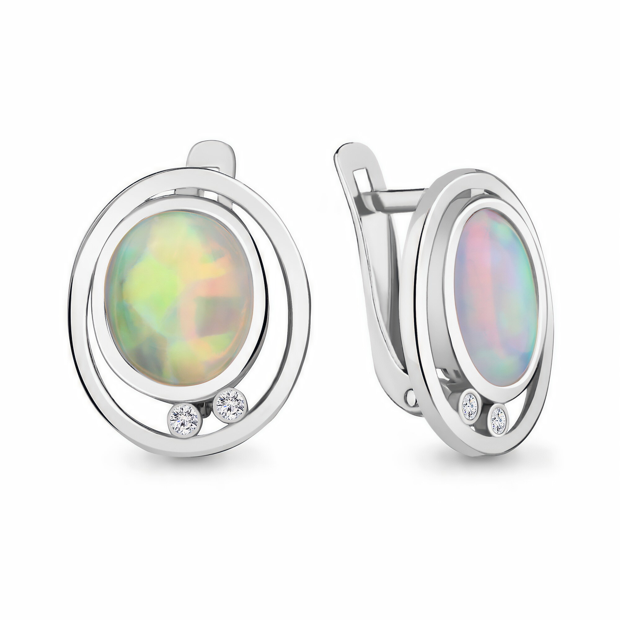 Серьги, серебро, 925 проба, родирование, опал, фианит