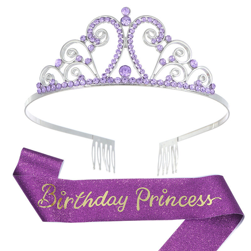 Комплект плечевых ремней Princess Crystal Crown Bronzing Etiquette Belt, трансграничный, фиолетовый, с короной