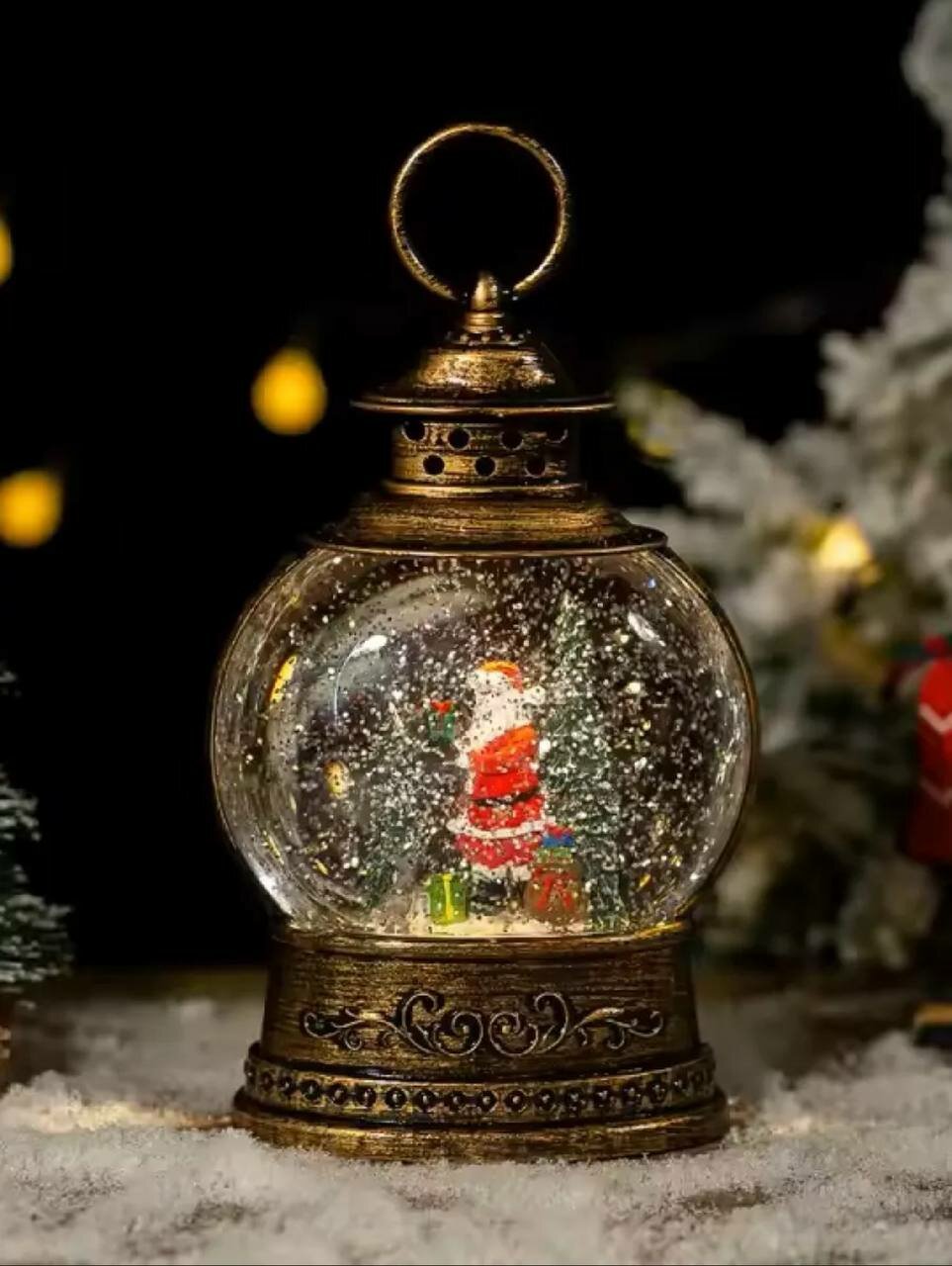 Новогодний фонарь шар со снегом и подсветкой
