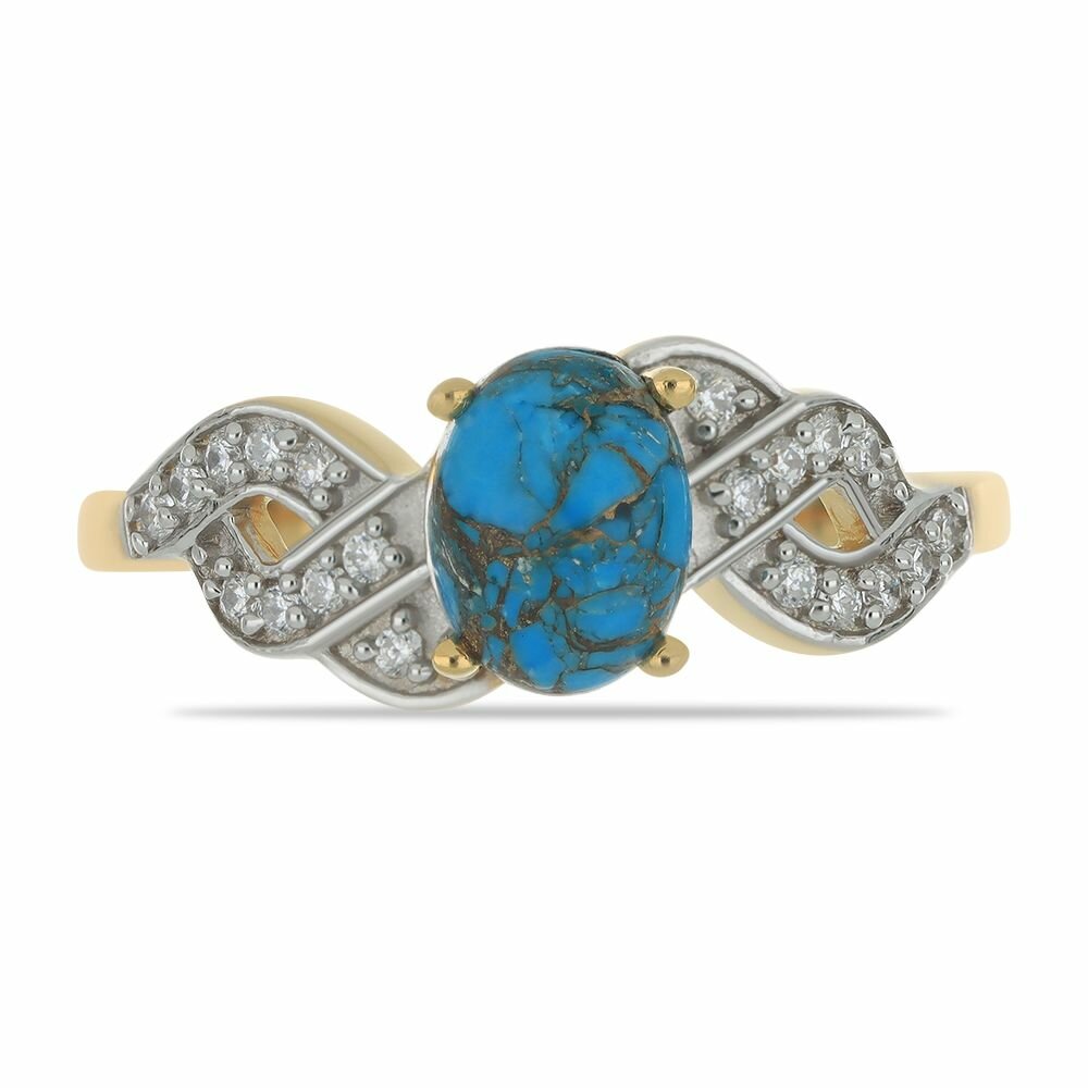Кольцо, серебро, 925 проба, фианит, бирюза
