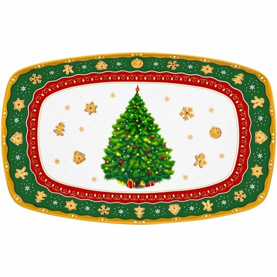 Блюдо Elan Gallery "Новогодняя елка" зеленый узор 30х19х2,5 см, квадратное (420705)
