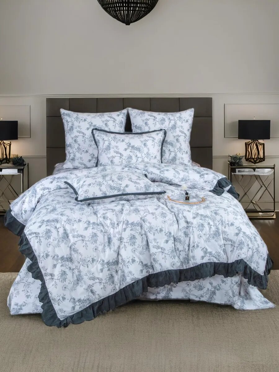 Постельное белье с рюшами Евро Сатин с Одеялом Казанова