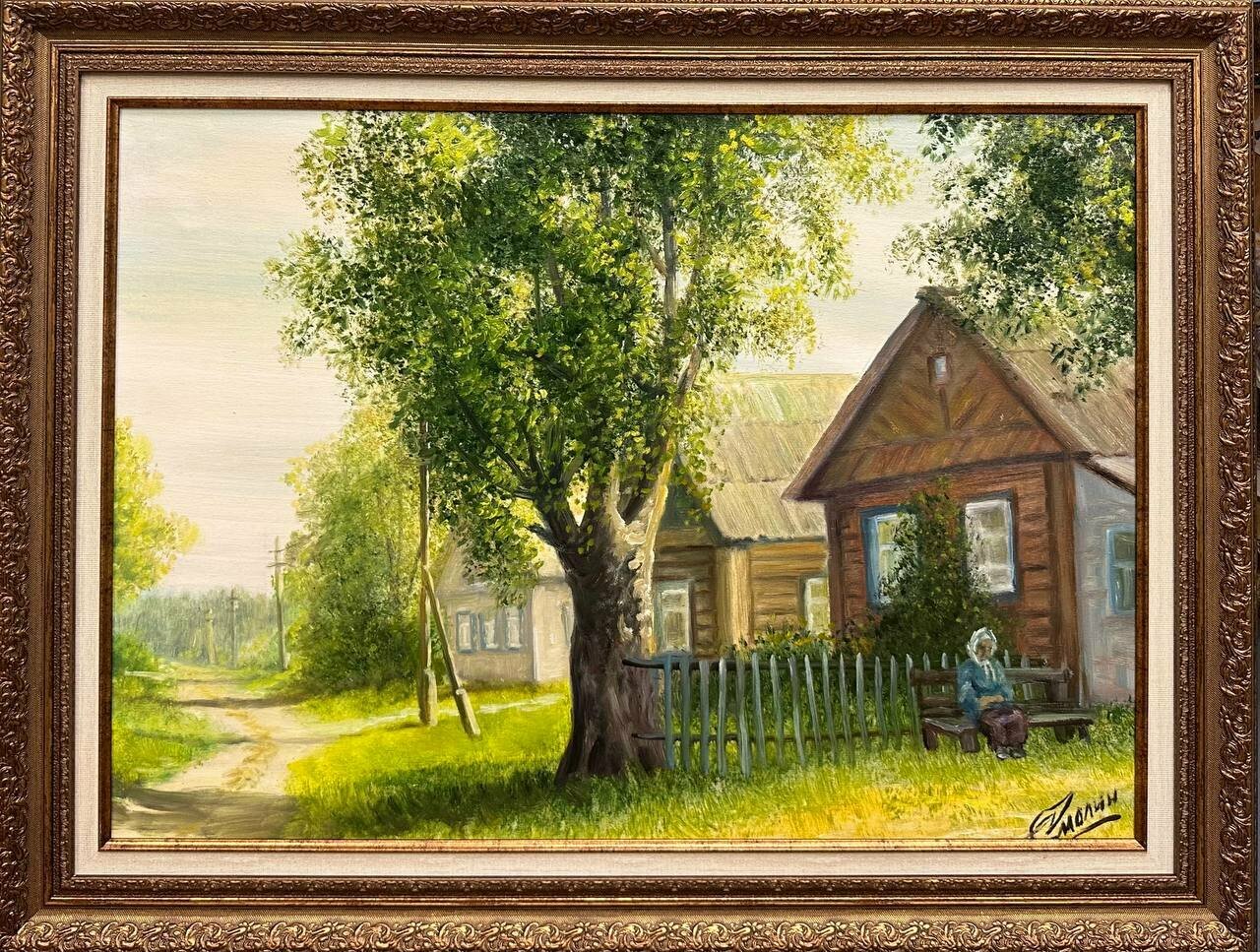 Картина маслом, летний пейзаж "Деревенский мотив"