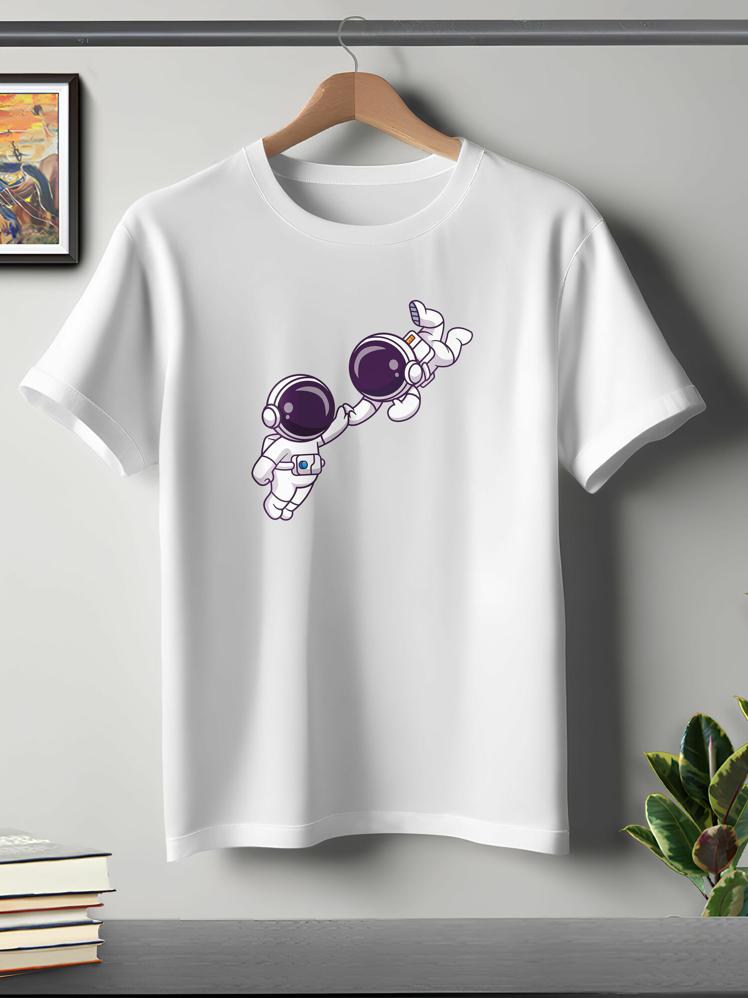 Футболка ONEQ унисекс 50-52 (XL) размер с принтом Космонавт, белая