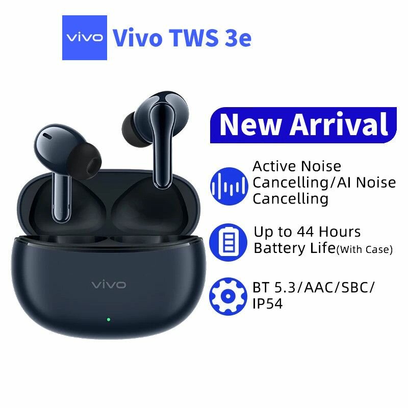 Vivo Наушники беспроводные с микрофоном, Bluetooth, USB Type-C, синий