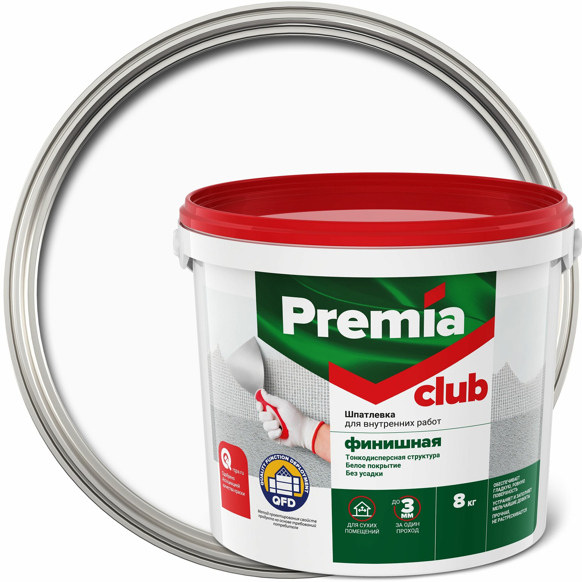 Шпатлевка Premia Club финишная для стен и потолков (внутренних работ), 8 кг